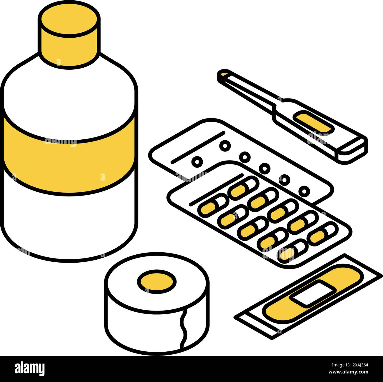 Simple line drawing of emergency kit, first-aid kit, isometric ...