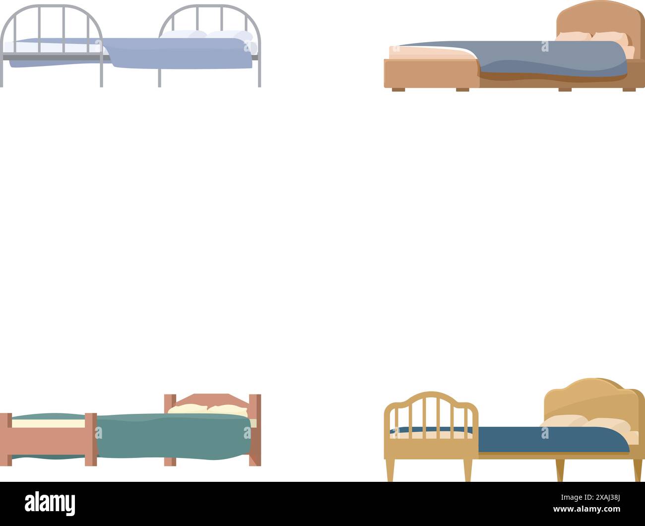 Set of four flat design cartoonstyle beds, suitable for interior design themes and web icons ...