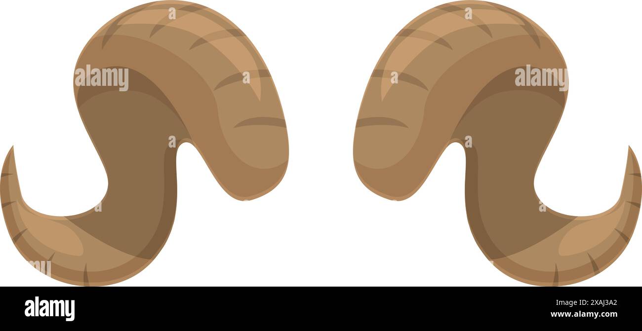 Pair of brown ram horns are pointing upwards, symbolizing strength and ...