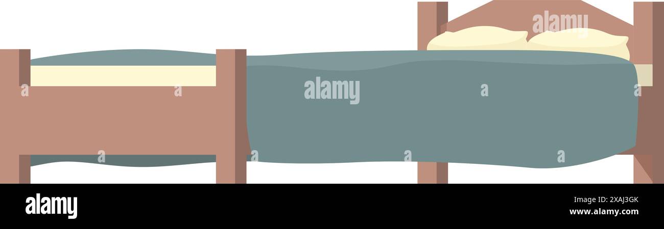 Simple wooden bed frame with a mattress and pillows is ready for a good ...