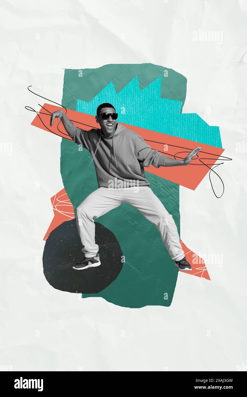 Vertical composite collage image picture of black white effect guy ...