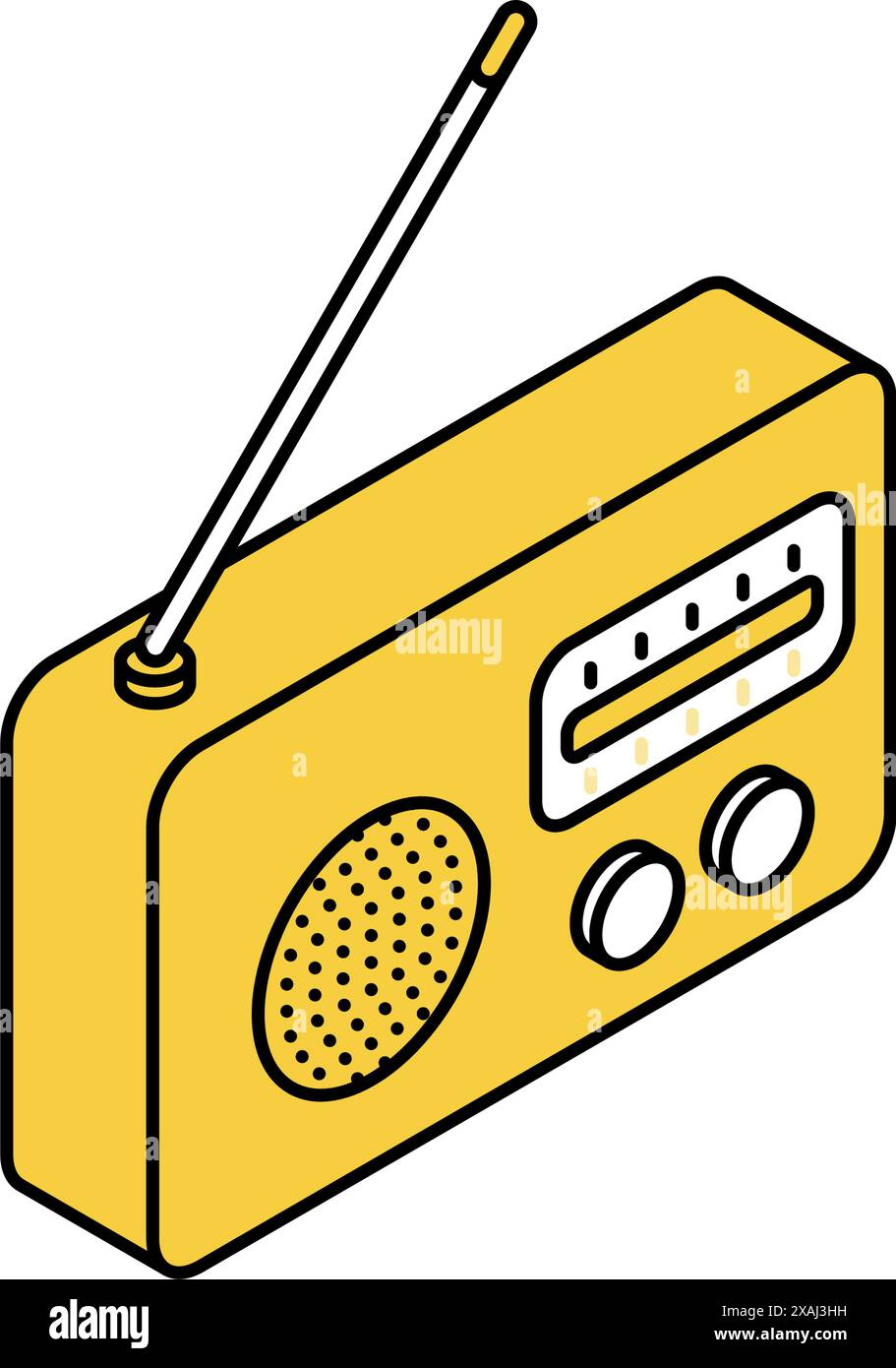 Simple line drawing of emergency kit, portable radio, isometric ...