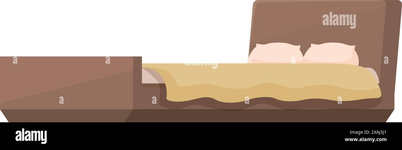 Big double bed with wooden frame, cozy bedroom furniture isolated on ...