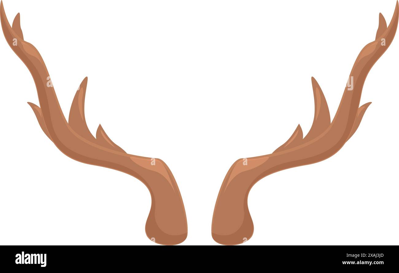 Cartoon illustration of a pair of large brown reindeer antlers pointing ...