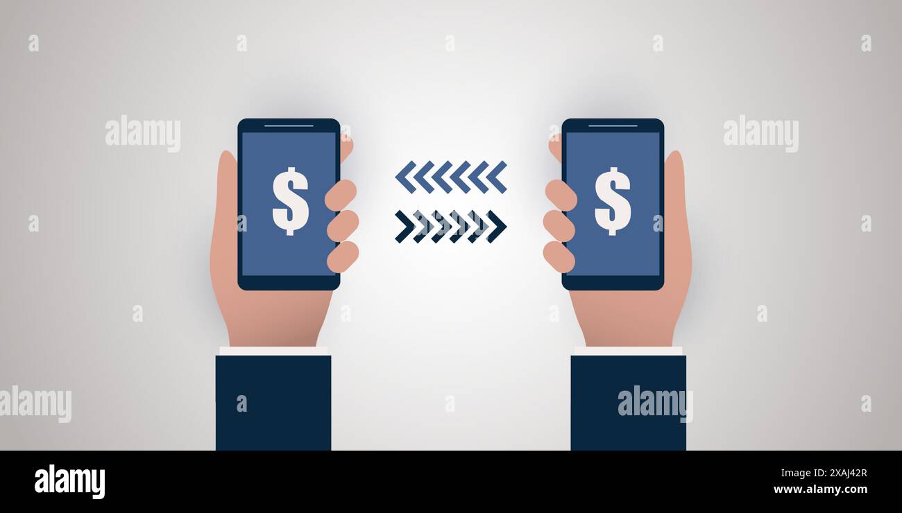 Modern Digital Money Transfer Concept Design with Parties Holding a ...