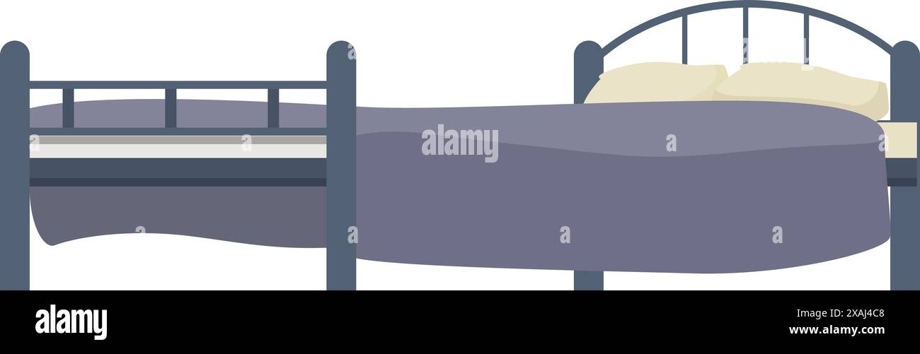 Simple bed with metal frame, pillows and blanket being unmade, isolated ...