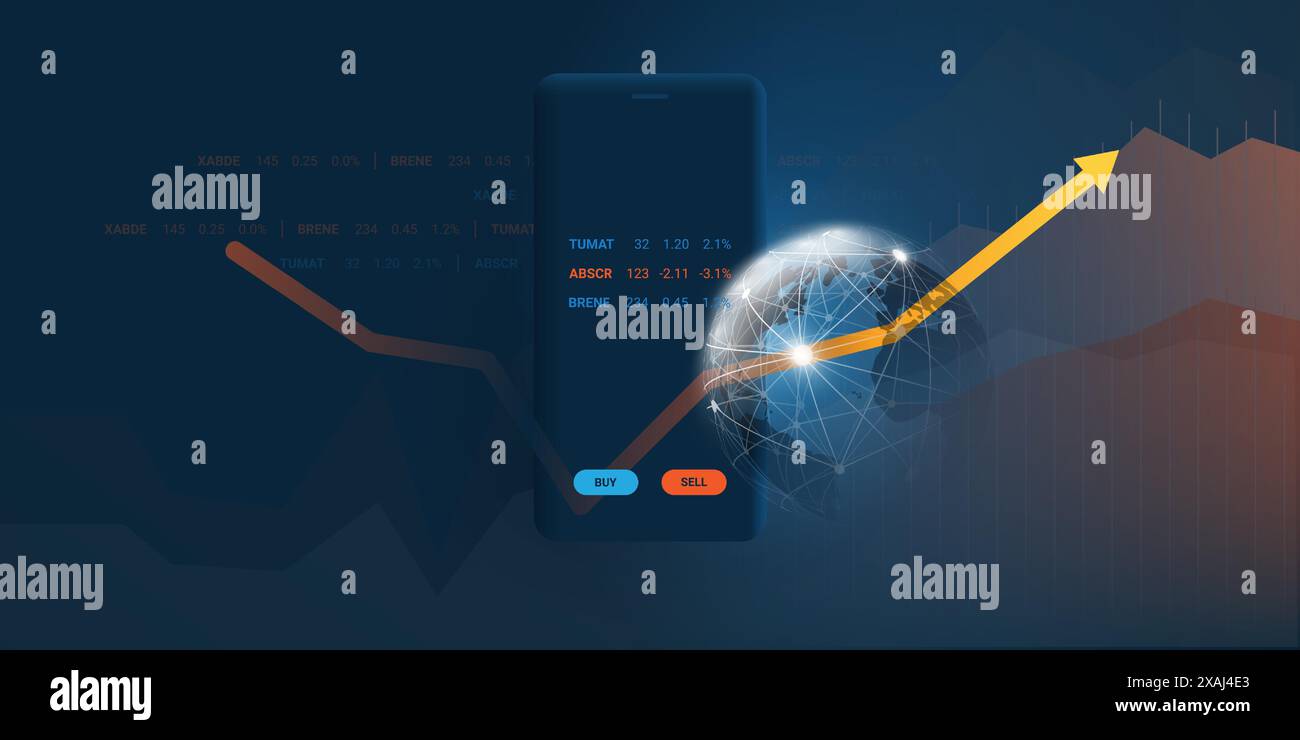 Global Trading and Investment on Mobile Devices - Fintech Concept with ...