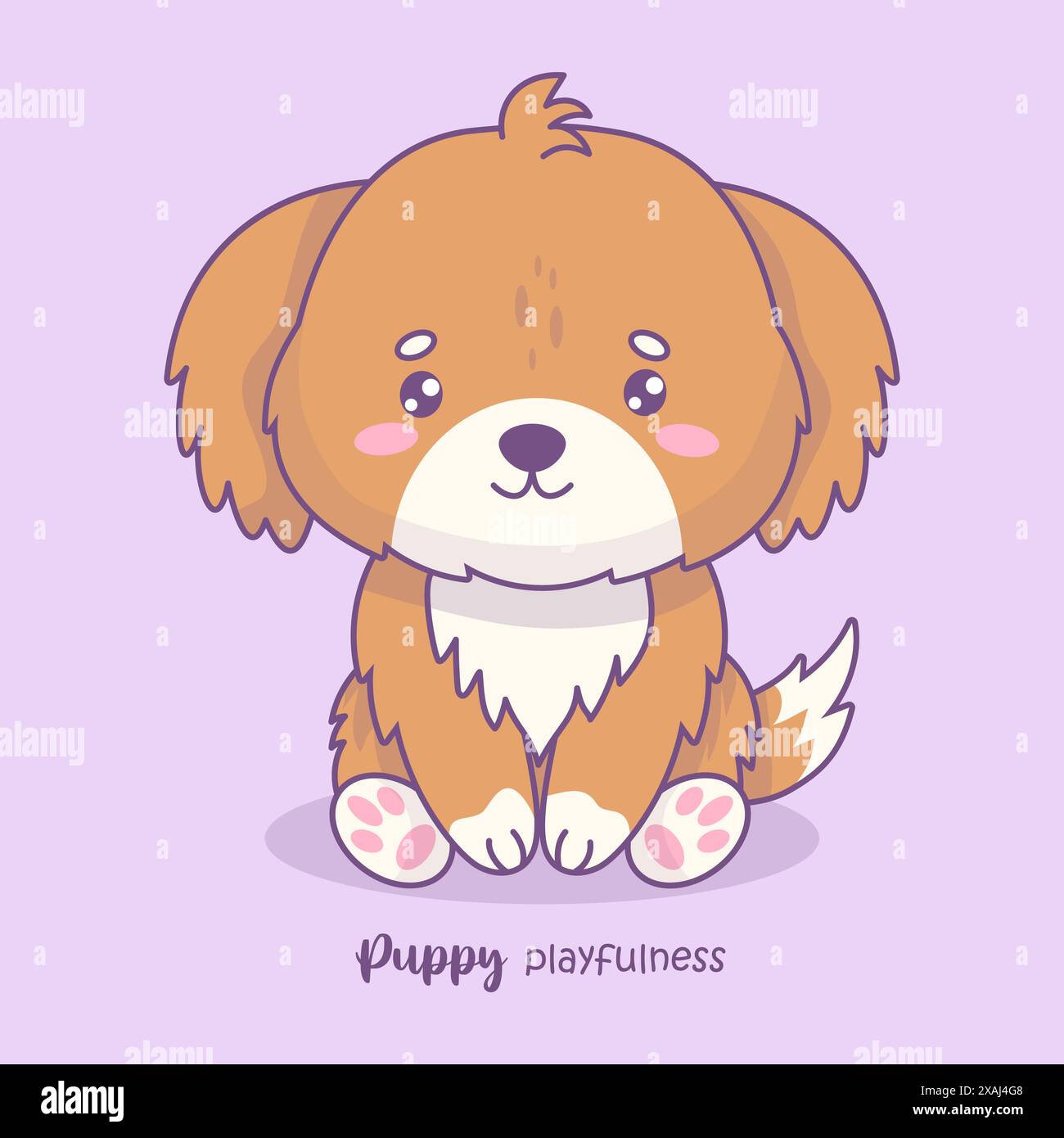 Cute fluffy red dog. Funny cartoon kawaii character animal. Vector ...