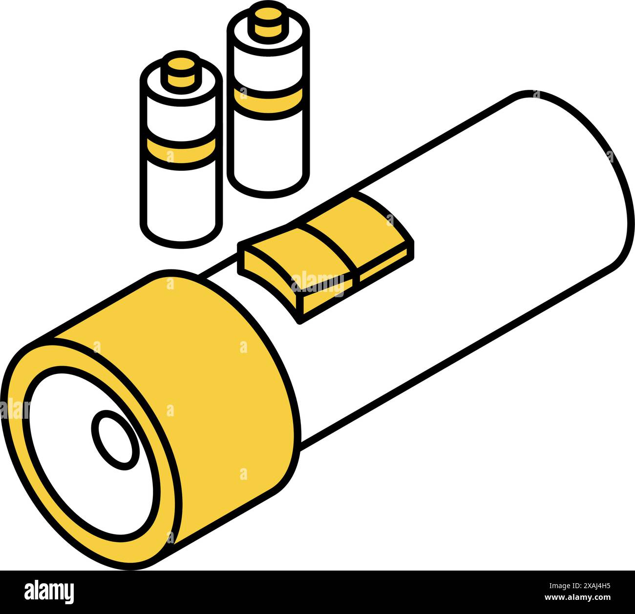 Simple line drawing of emergency kit, flashlight and battery, isometric ...