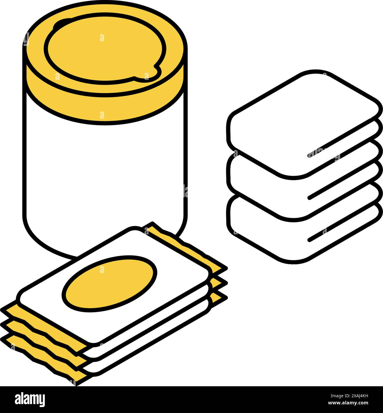 Simple line drawing of emergency kit, sanitary napkin, isometric ...