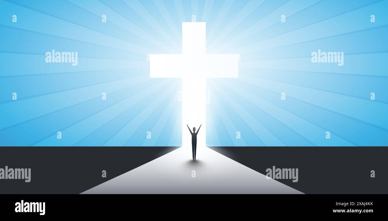 Christian Cross Symbol with Sun Rays and Standing Man - Sign of ...