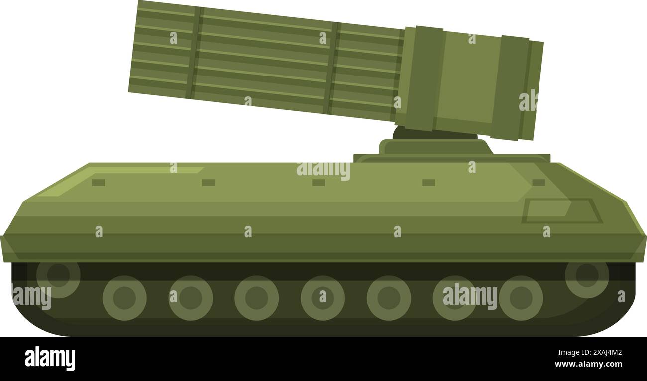 Illustration of a powerful military vehicle tracked launching rockets ...
