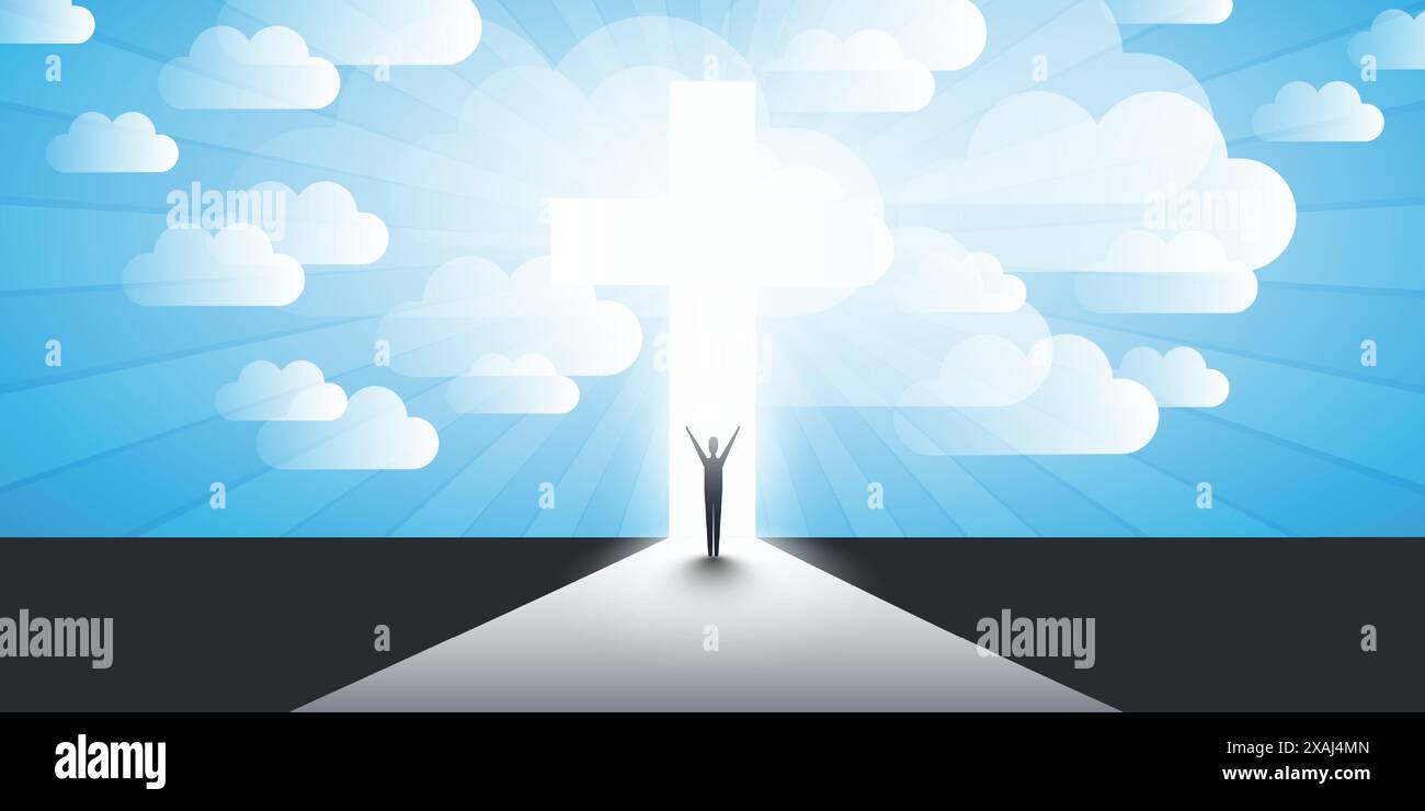 Christian Cross Symbol with Sun Rays and Standing Man - Sign of ...