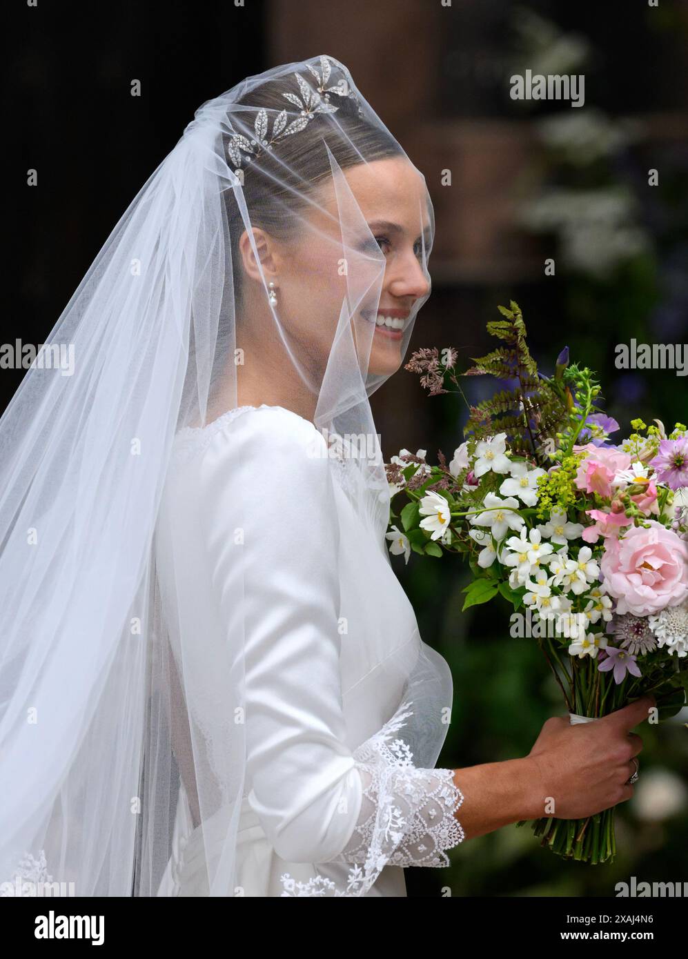 Chester, UK. June 7th, 2024. Olivia Henson arrives for her wedding to ...