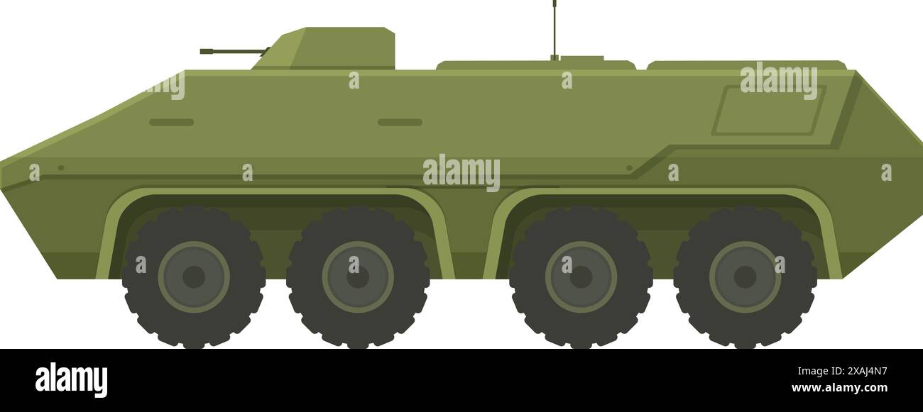 Green military armored personnel carrier vehicle with weapon staying in ...