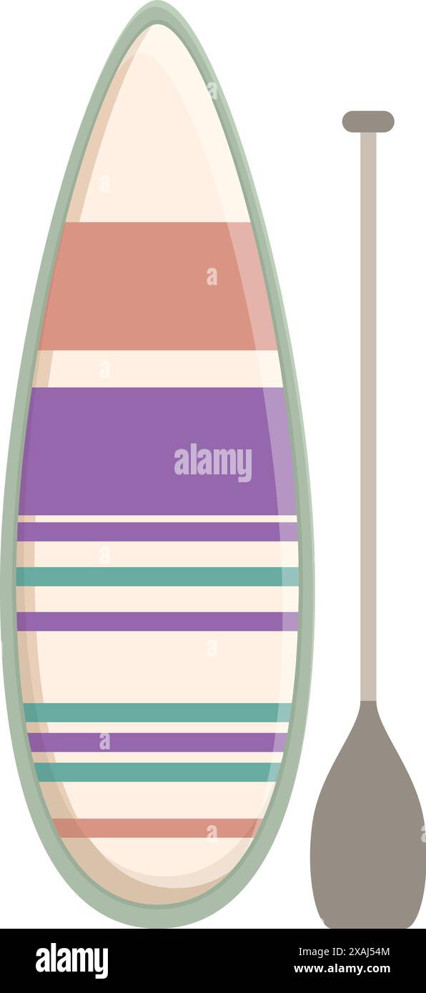 Illustration featuring a paddle board with a striped pattern leaning ...
