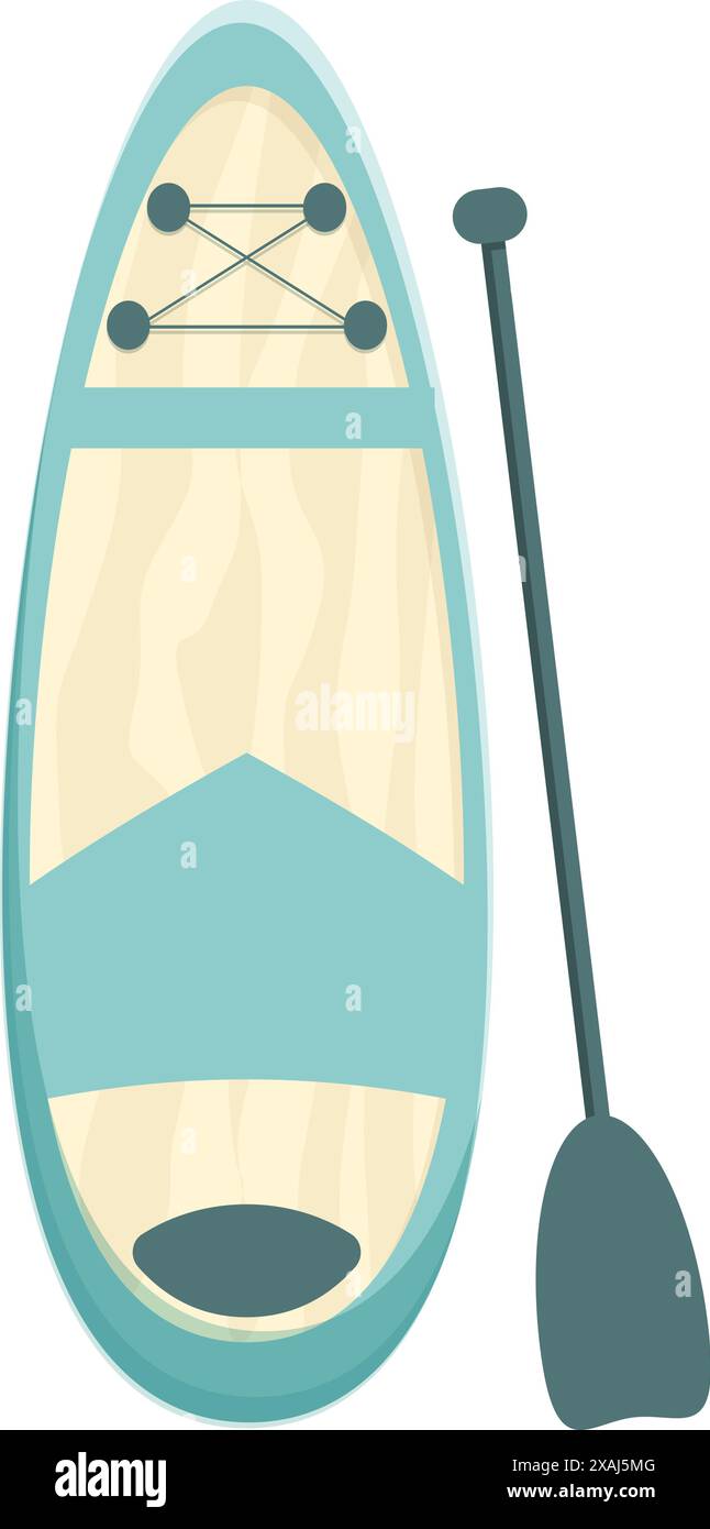 Blue and beige paddle board with paddle for stand up paddling is ...