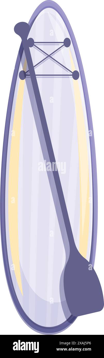 Blue and yellow paddle board with paddle leaning against wall ready for ...