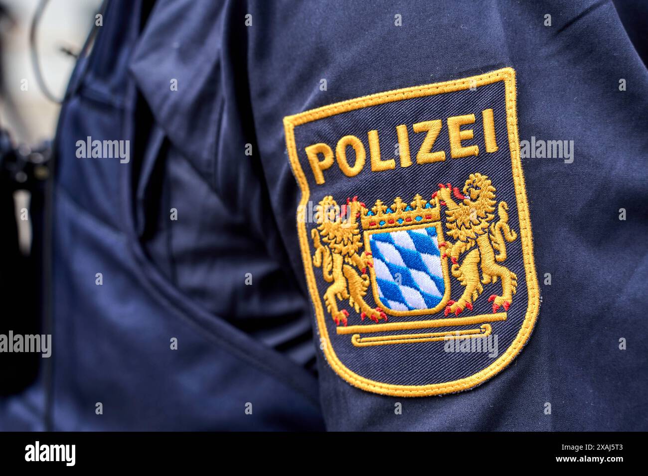 Nordendorf, Bavaria, Germany - June 7, 2024: Bavarian police officer in ...