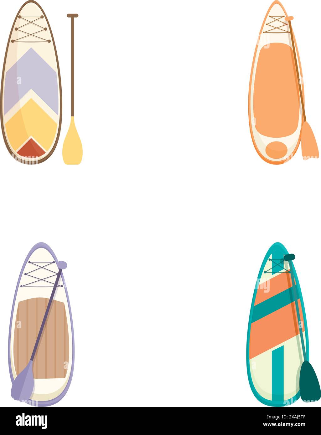 Four colorful vector illustrations of cartoonstyle kayaks with paddles ...