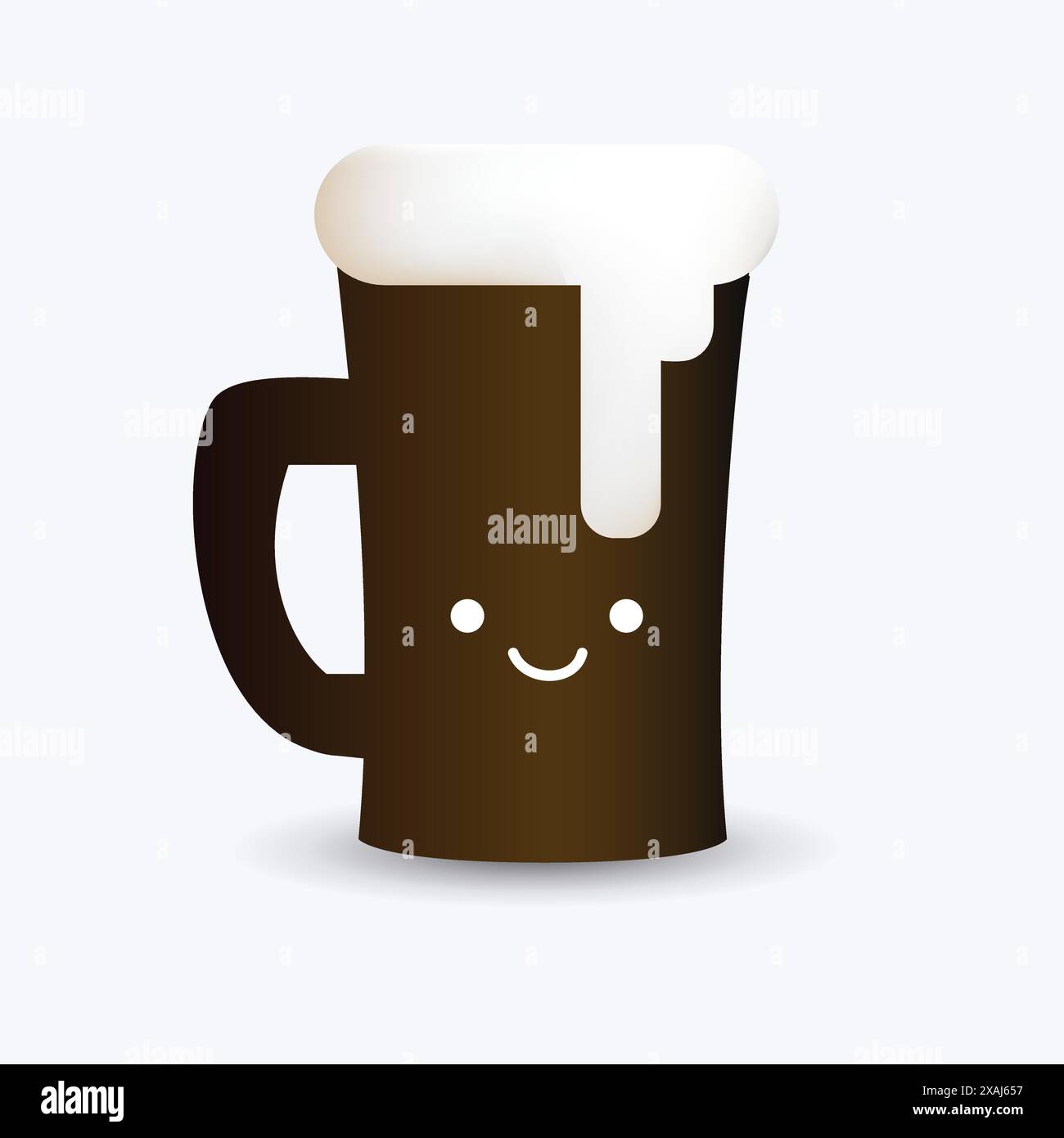 Black Beer Mug Full of Beer and Froth with Cute Smiling Face Symbol ...