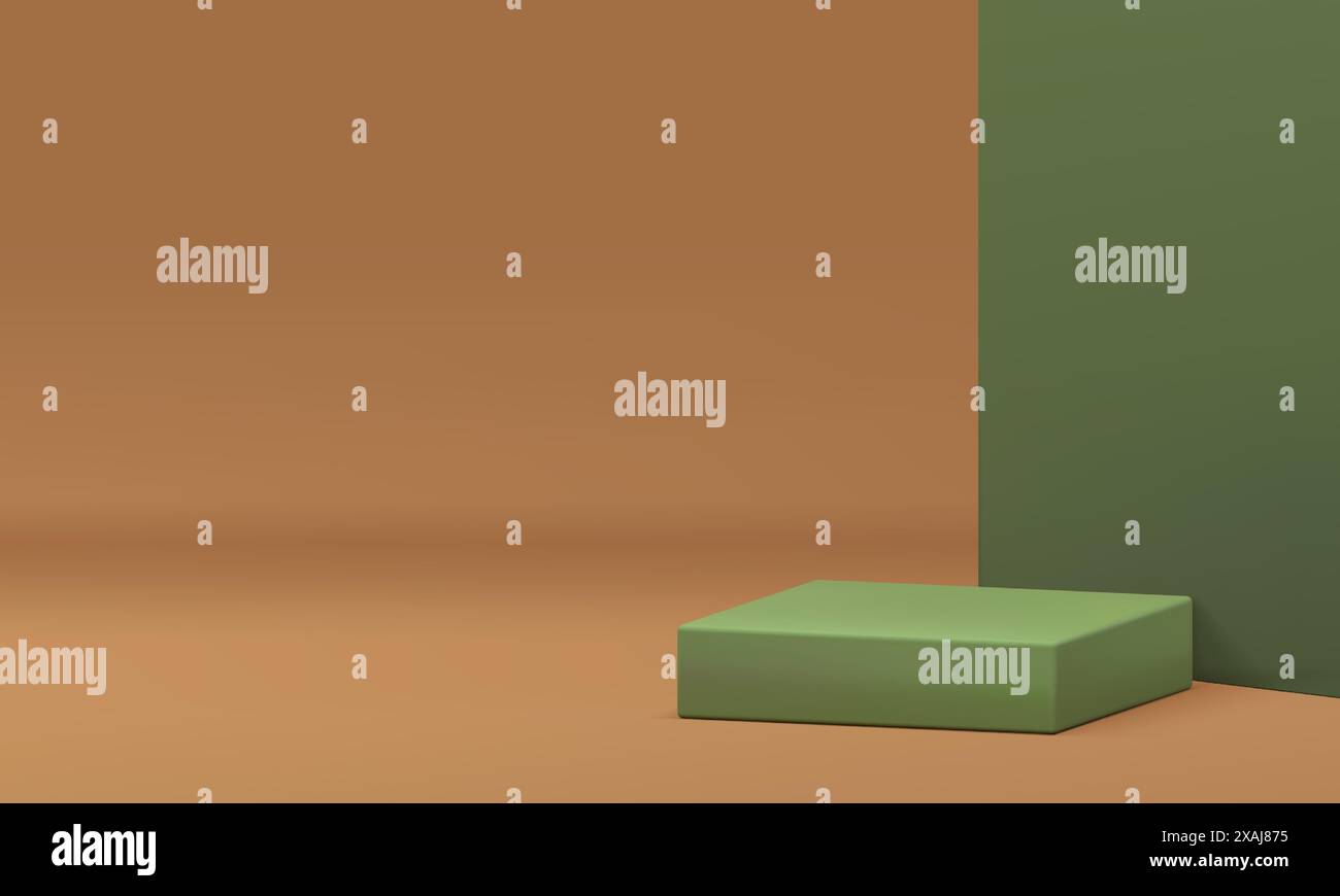 Green squared 3d podium pedestal with wall background realistic vector ...