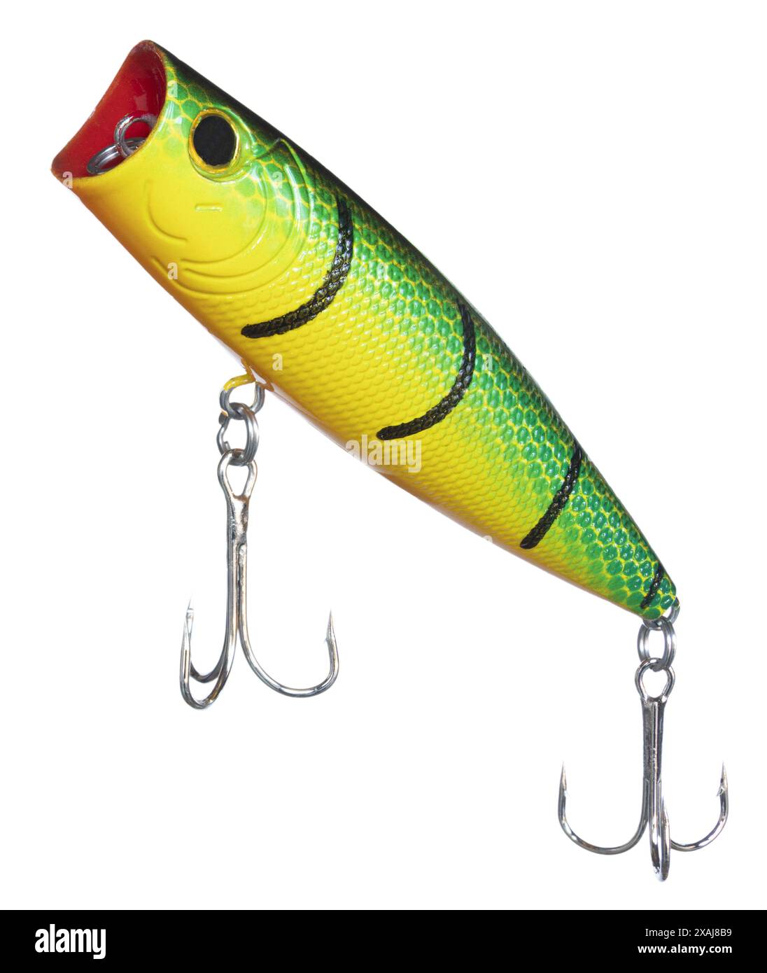 Topwater artificial fishing bait with green, yellow and red color with ...