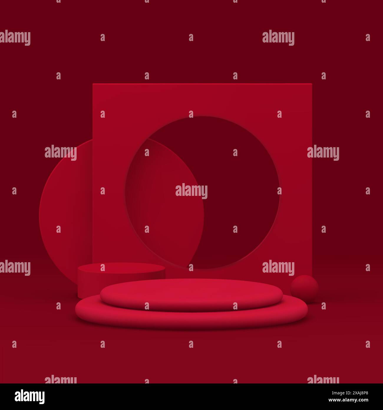 3d red cylinder podium pedestal with frame hole wall background ...