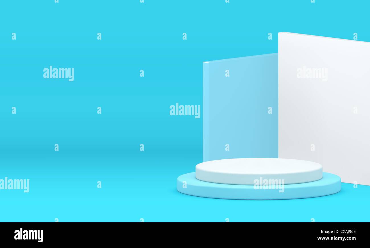 3d blue showroom cylinder podium pedestal for product show realistic ...
