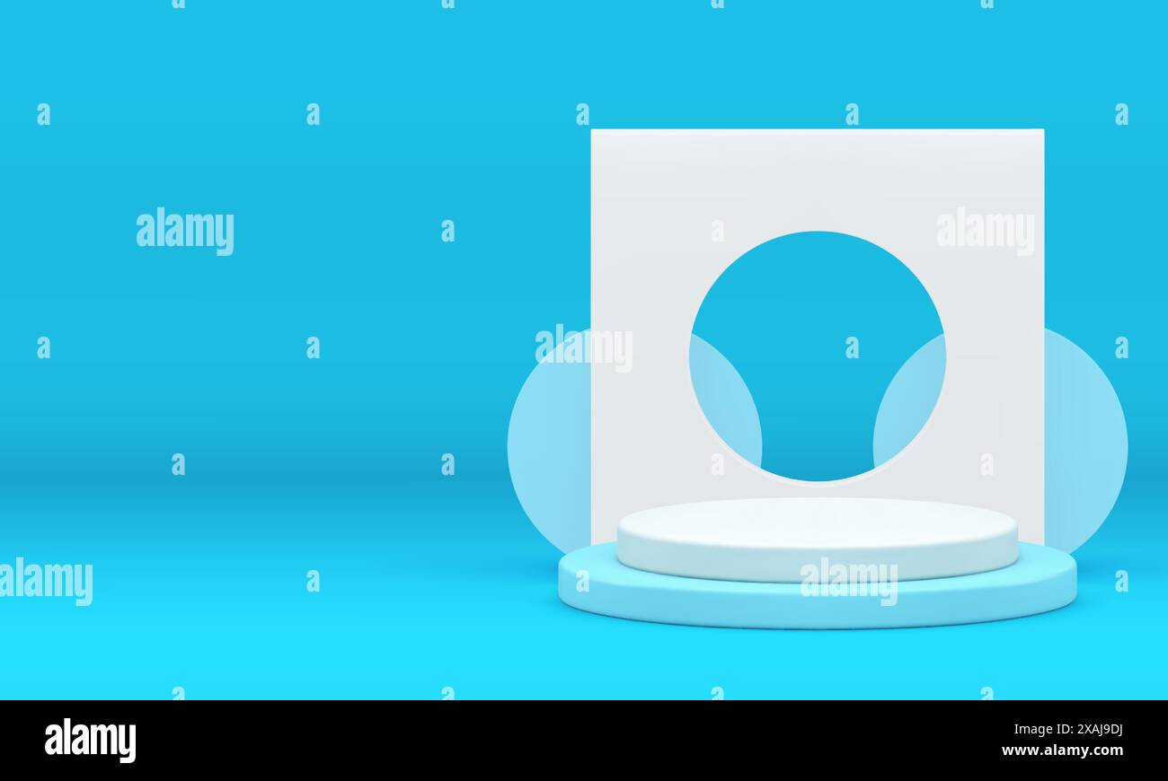 Blue 3d podium pedestal with squared frame hole wall background ...