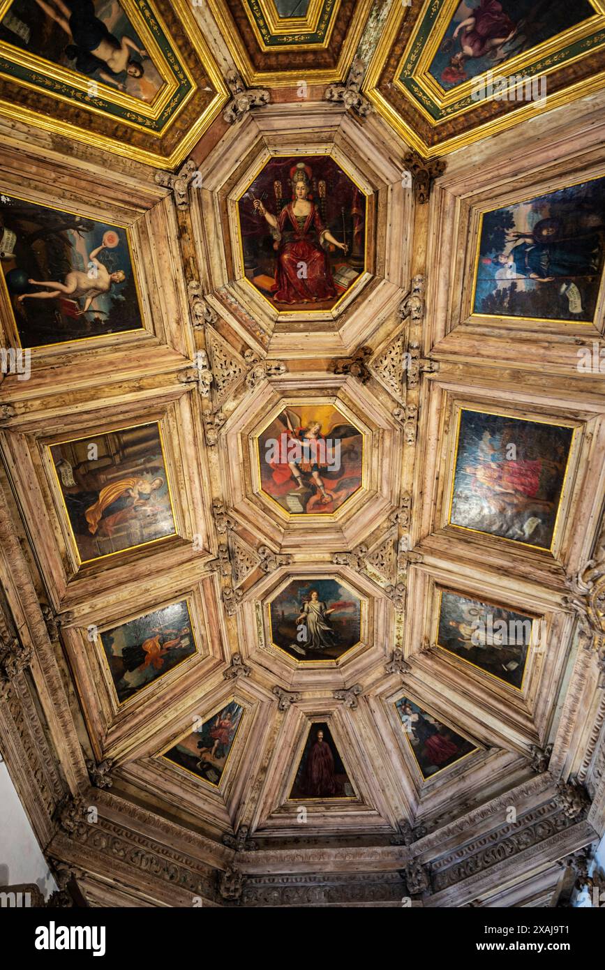 Ceiling of the Porto Cathedral, of Romanesque, Gothic and Baroque style ...