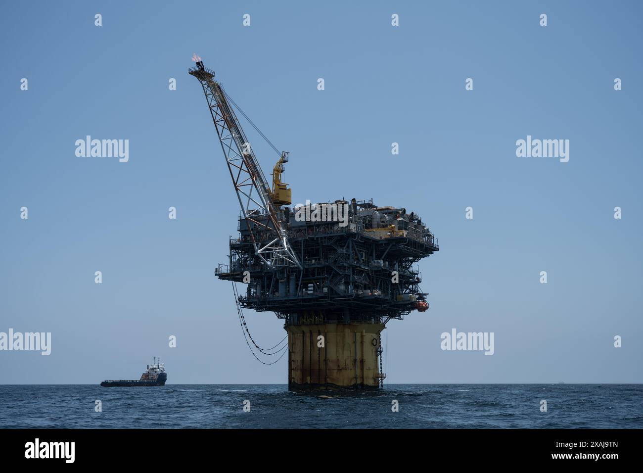 A large offshore floating oil platform operates in the Gulf of Mexico ...