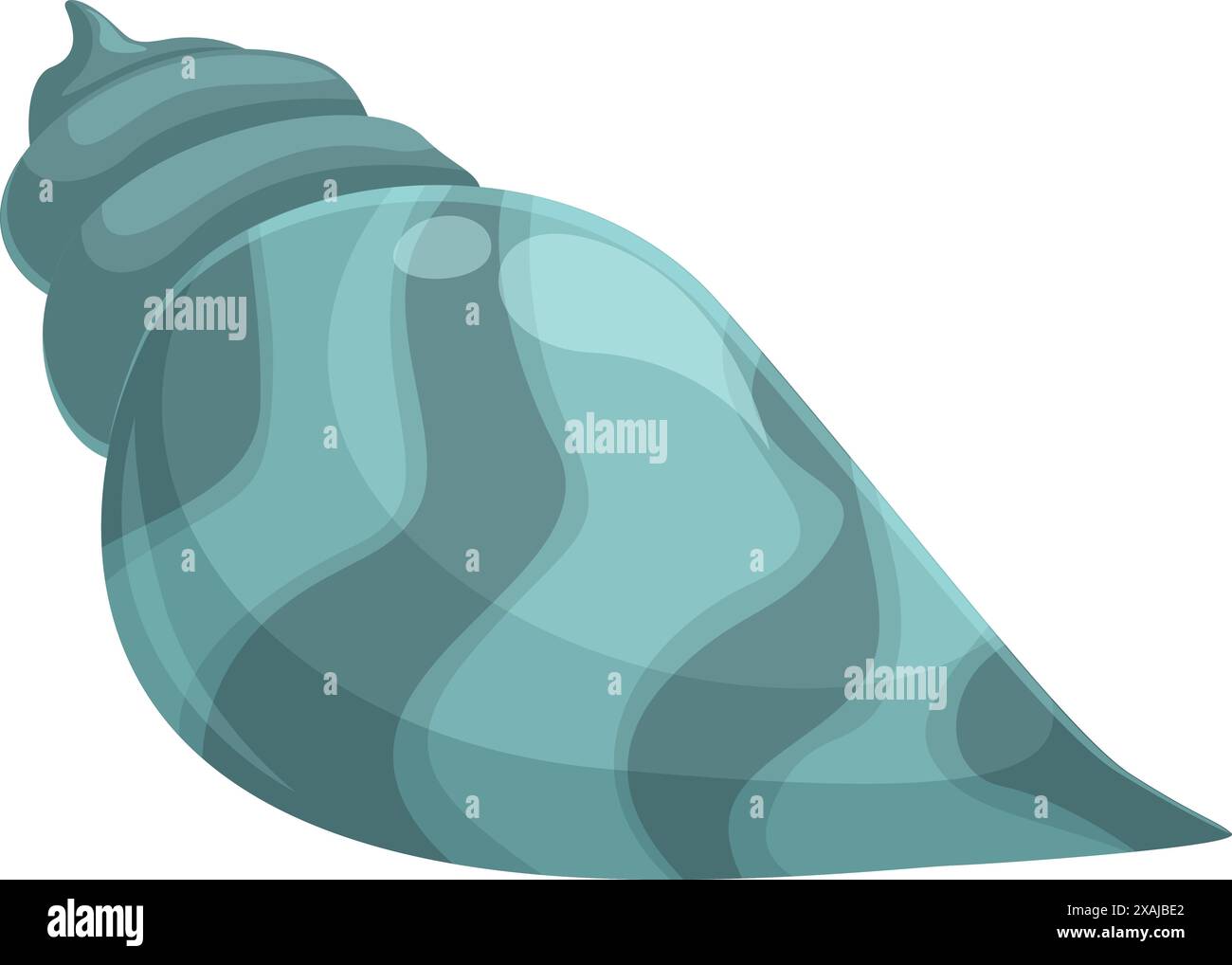 Beautiful turquoise shell with wavy stripes is lying on a white ...