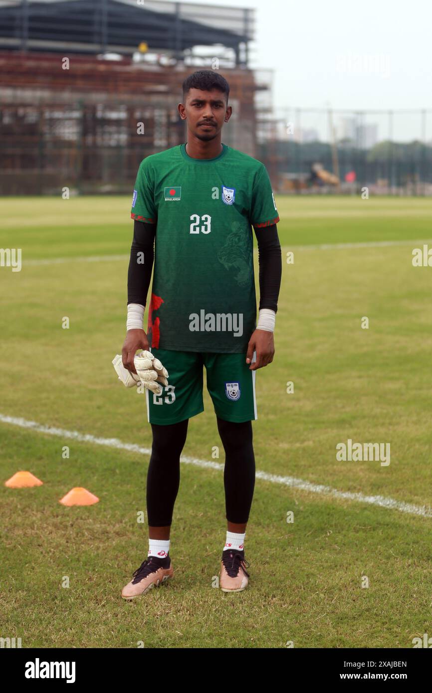 Bangladeshi goalkeeper Mehdi Hasan Srabon during practice session at ...