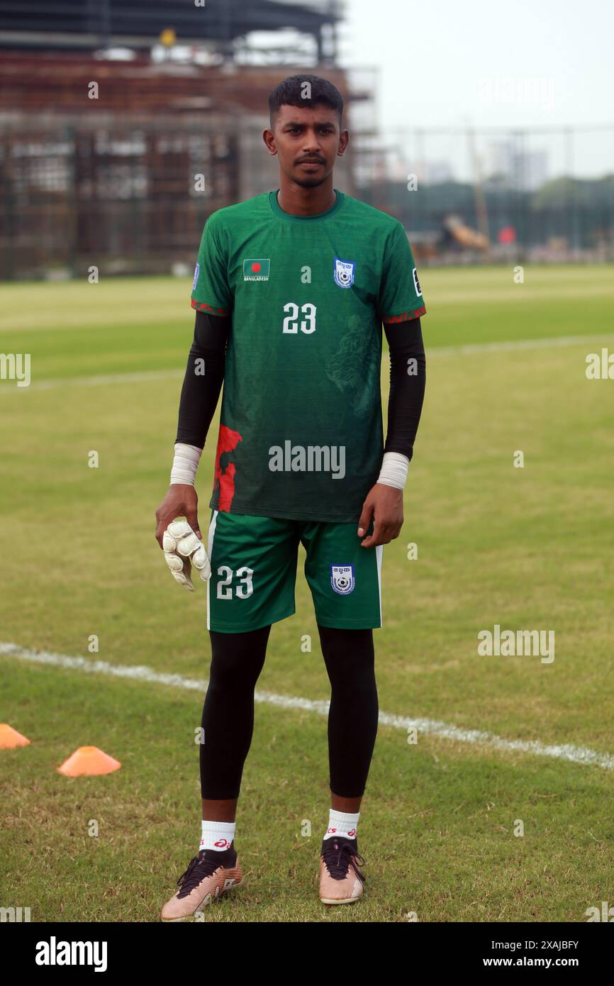 Bangladeshi goalkeeper Mehdi Hasan Srabon during practice session at ...