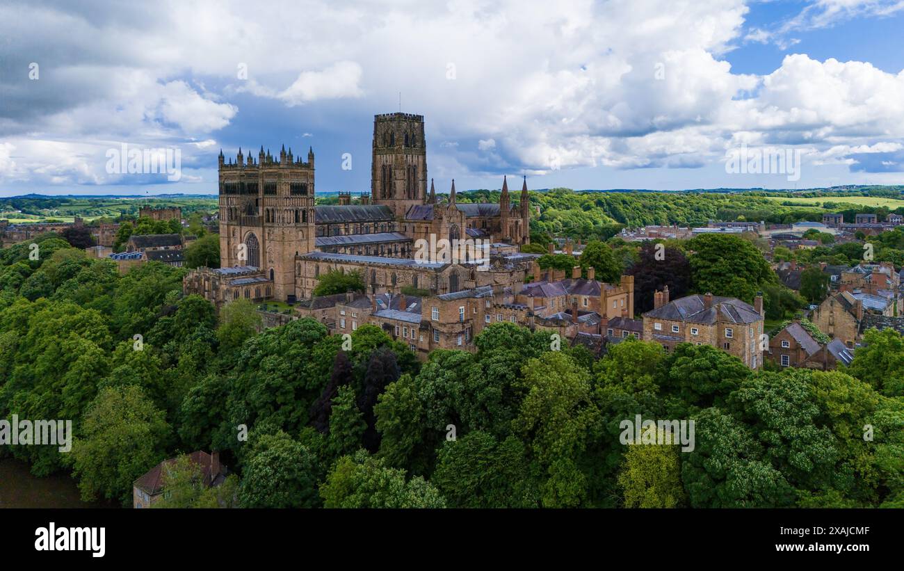 An aerial view of the Durham Cathedral, castle in Durham, UK Stock ...