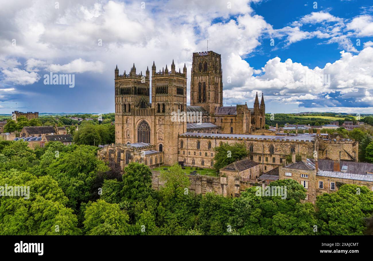 An aerial view of the Durham Cathedral, castle in Durham, UK Stock ...