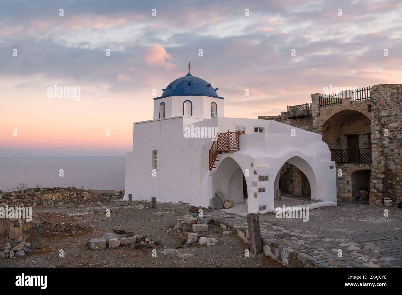 Greek orthodox church inside Querini castle on Astypalea, Dodecanese ...