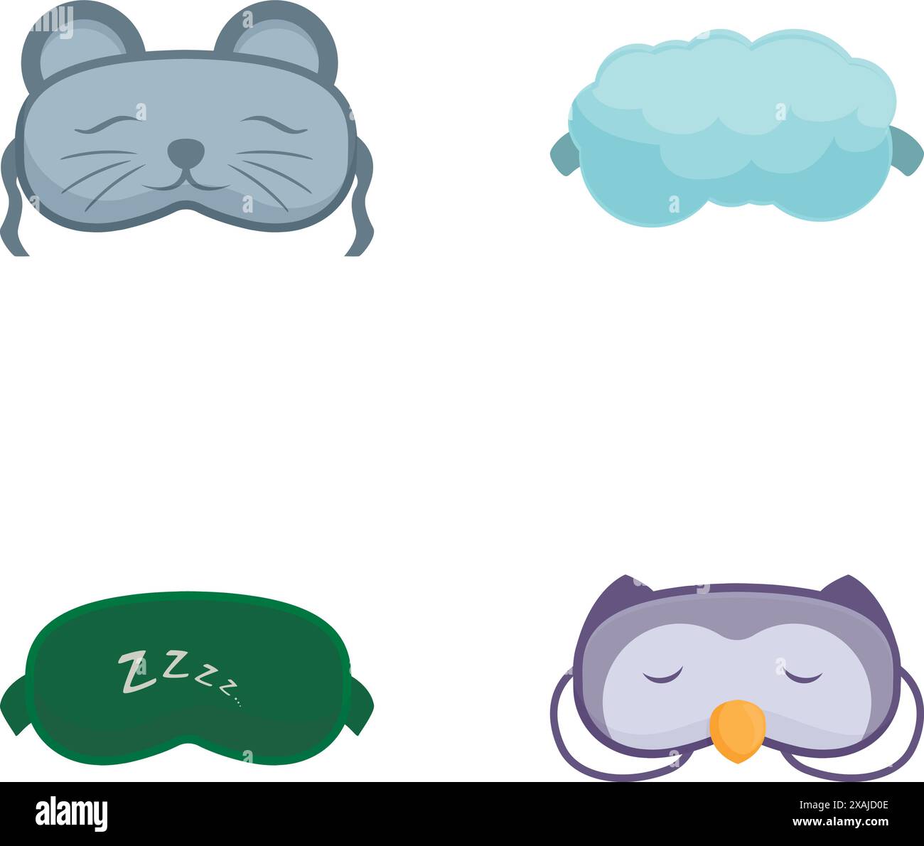 Collection of cute illustrated sleep masks in various colors and animal ...
