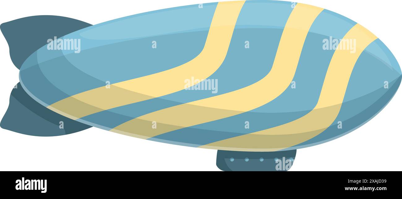 Blue and yellow zeppelin floating in the air, side view of airship ...