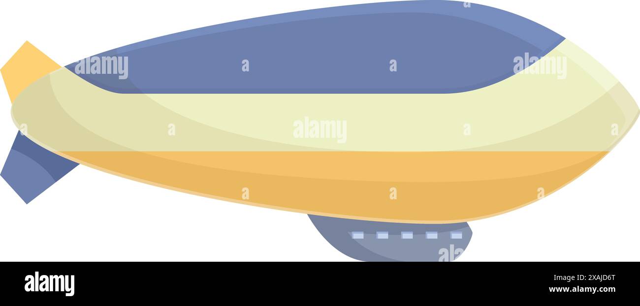 Yellow and blue airship flying in the sky, dirigible aircraft, modern ...