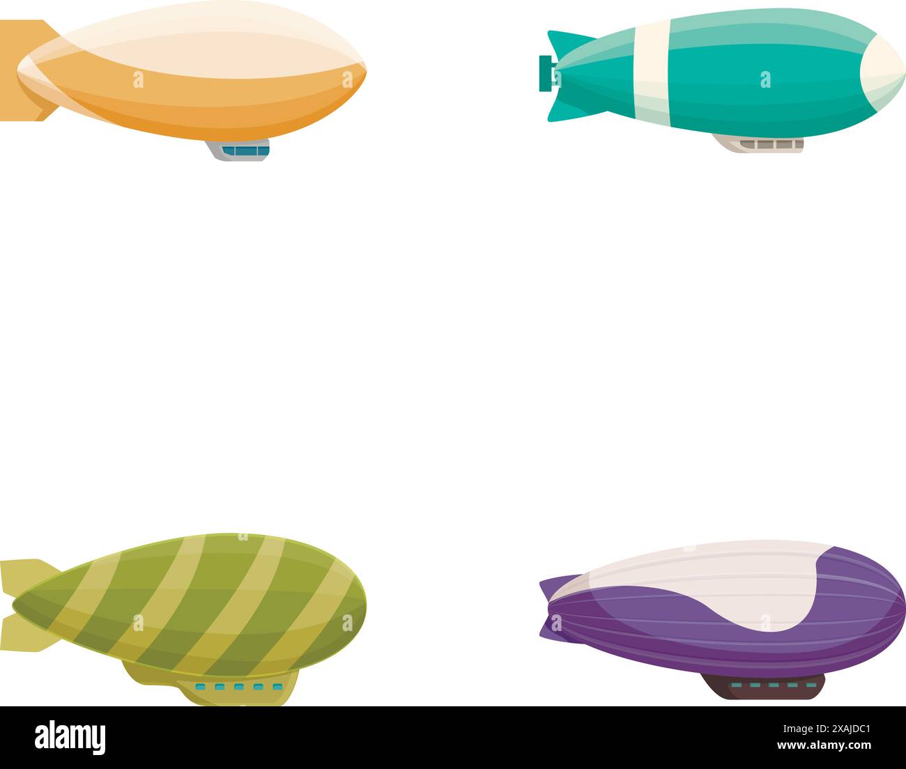 Collection of colorful cartoon airships. Including blimps. Zeppelins ...