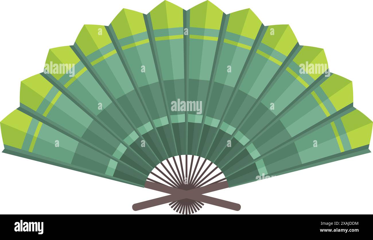 Green and yellow hand fan folded and displaying its beautiful design ...