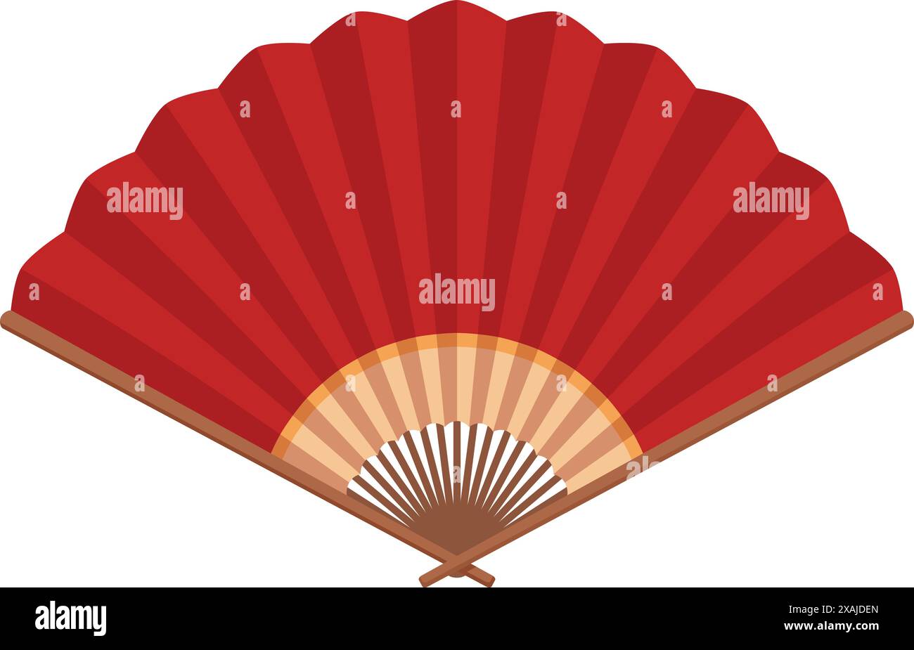 Red hand fan folded and displaying traditional asian design is isolated ...