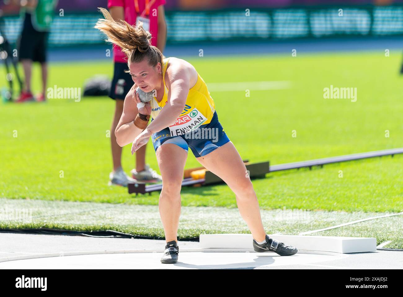 ROME, ITALY - JUNE 7: Sara Lennman of Sweden competes in the Shot Put ...