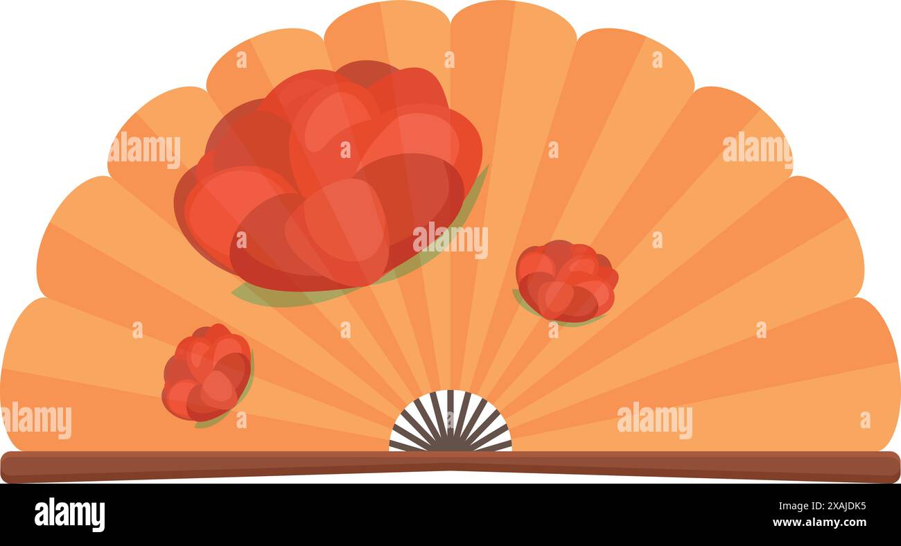 Traditional orange chinese hand fan decorated with red flowers for ...