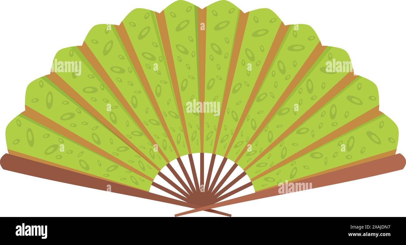 Green and brown folding fan with a stylish design, isolated on a white ...