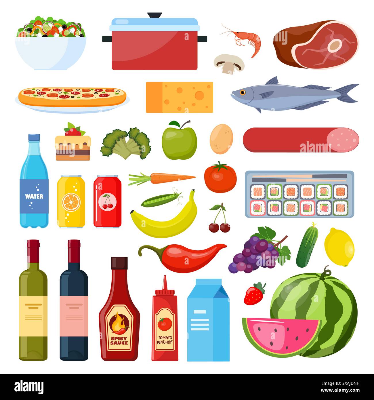 Wine bottle bread milk salad Stock Vector Images - Alamy
