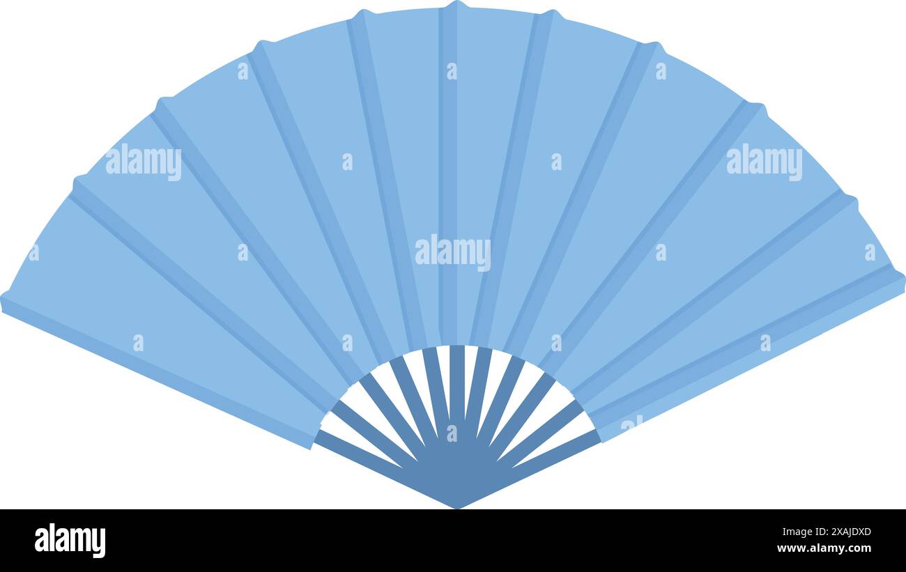 Blue hand fan is folding and unfolding, creating a refreshing breeze ...