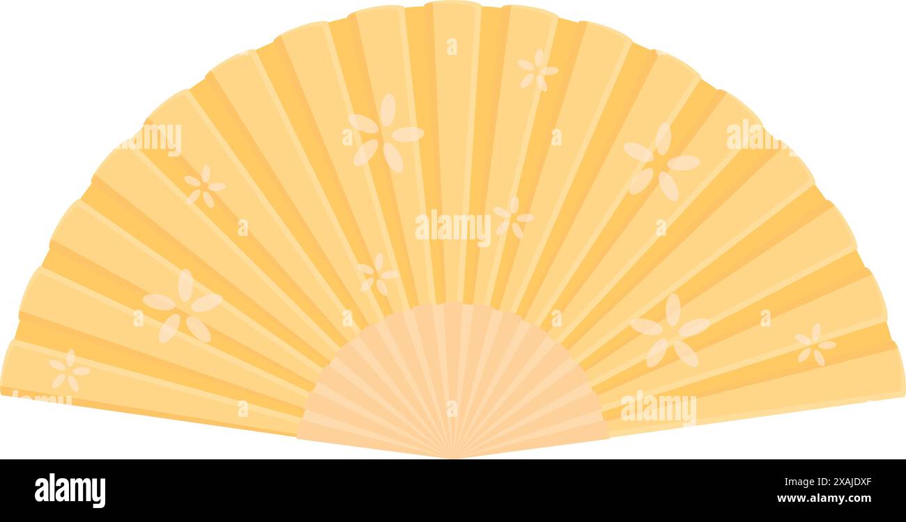 Traditional yellow hand fan decorated with flowers, used in japan for ...